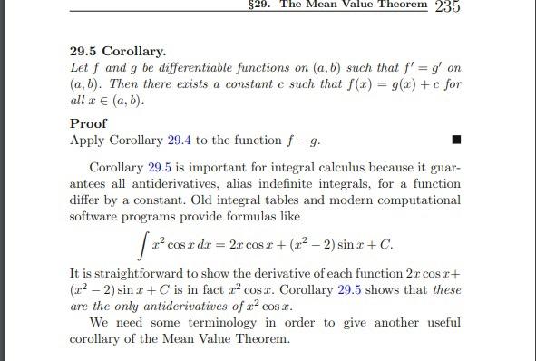 Solved $29. The Mean Value Theorem 235 29.5 Corollary. Let f | Chegg.com