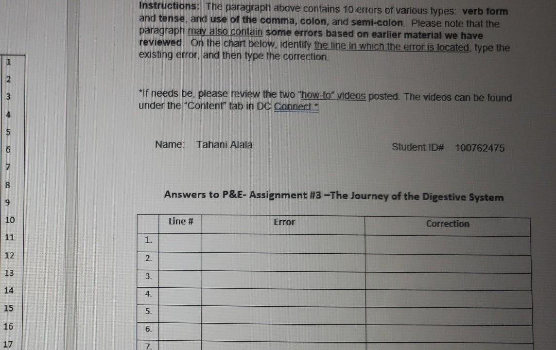 Instructions. The paragraph above contains 10 errors | Chegg.com