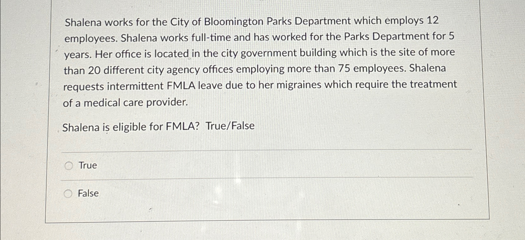 Solved Shalena works for the City of Bloomington Parks | Chegg.com
