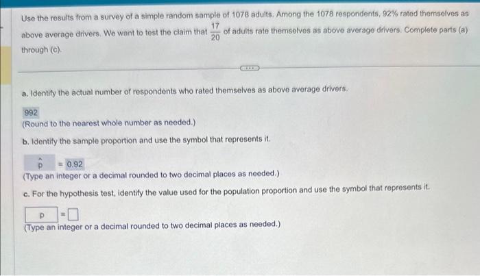 Solved Use the results from a survey of a simple random | Chegg.com