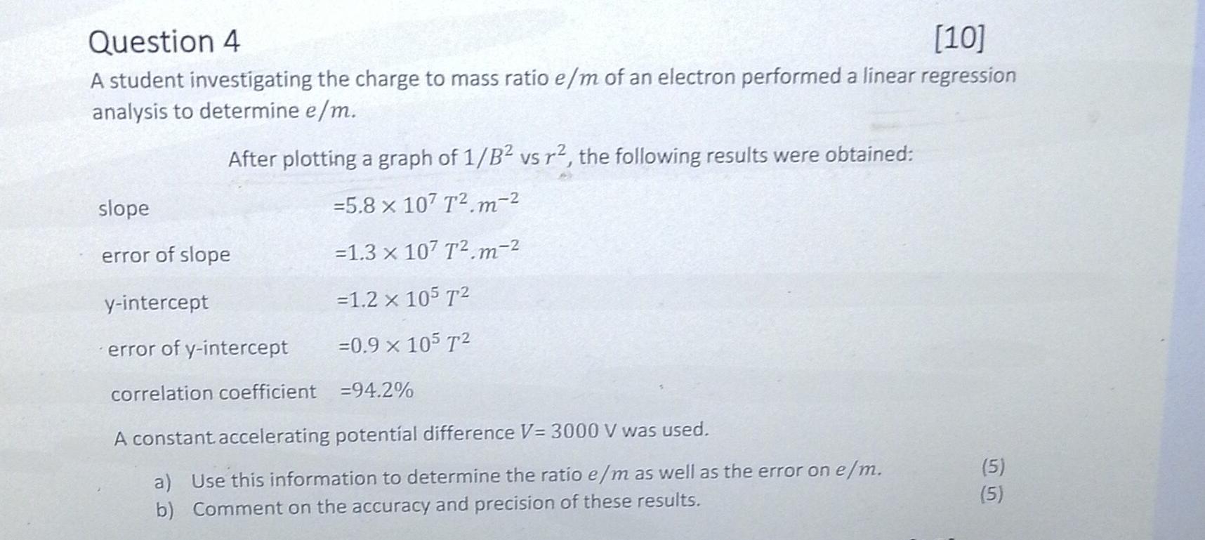 Solved Question 4 [10] A student investigating the charge to | Chegg.com