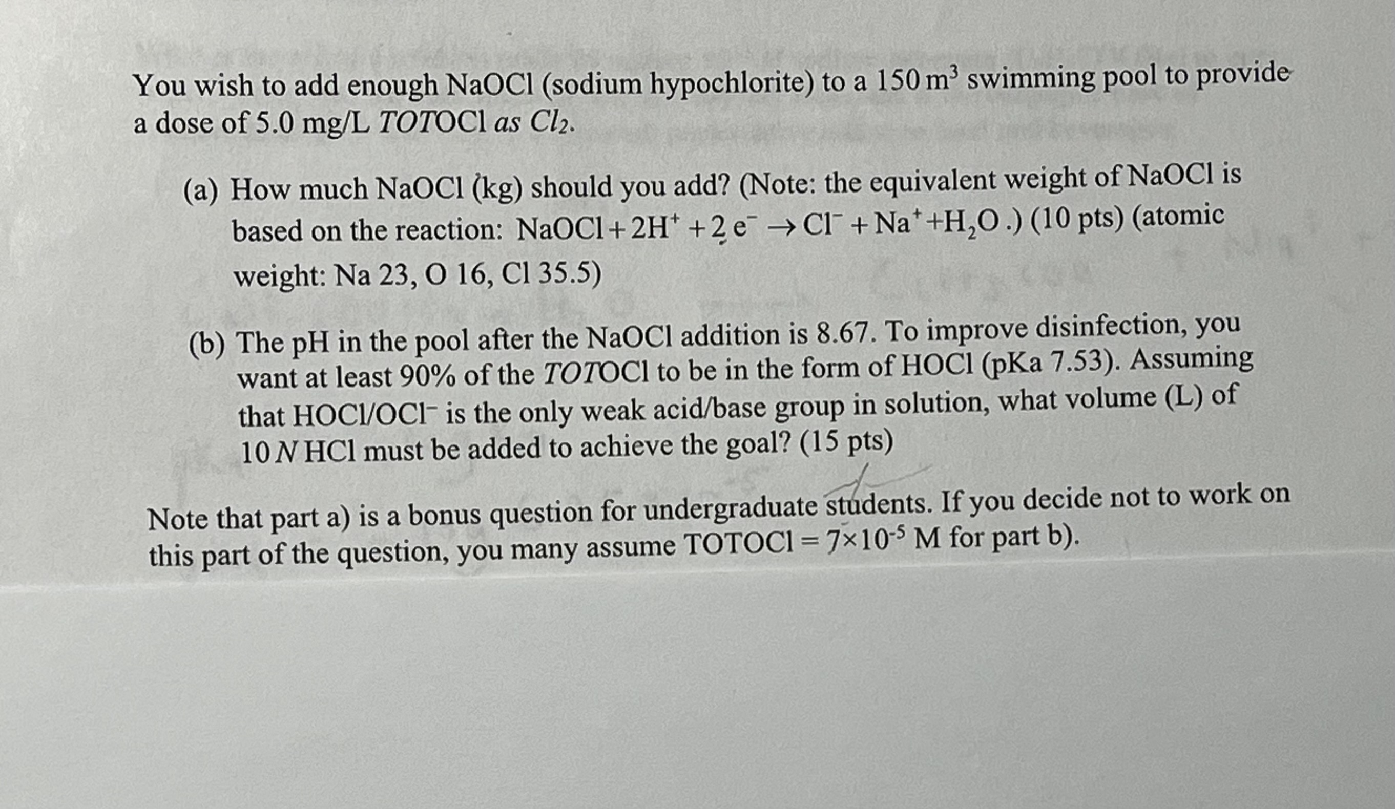 Solved You wish to ﻿add enough NaOCl (sodium | Chegg.com