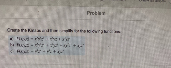 Solved Problem Create the Kmaps and then simplify for the | Chegg.com