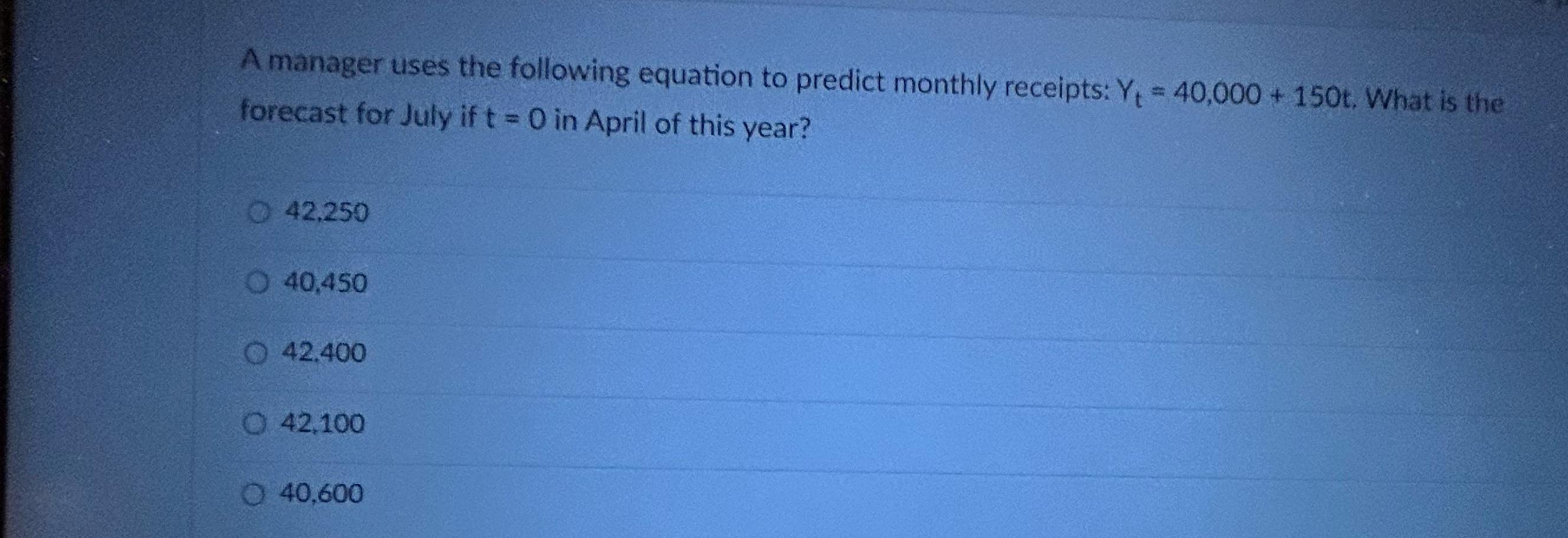 Solved A manager uses the following equation to predict | Chegg.com