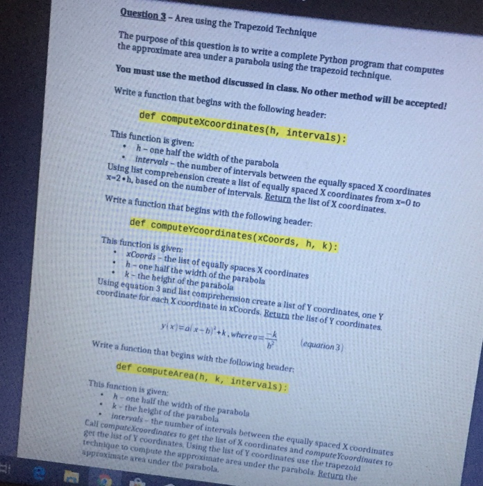 Solved Question 3 - Area using the Trapezoid Technique The | Chegg.com
