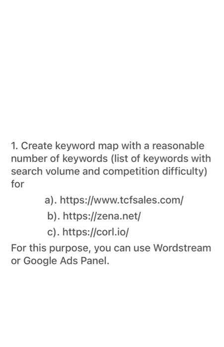 1. Create keyword map with a reasonable number of | Chegg.com