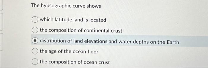 [Solved]: The hypsographic curve shows which latitude land i