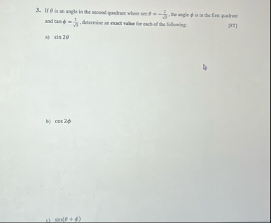 Solved If θ ﻿is an angle in the second quadrant where sec | Chegg.com