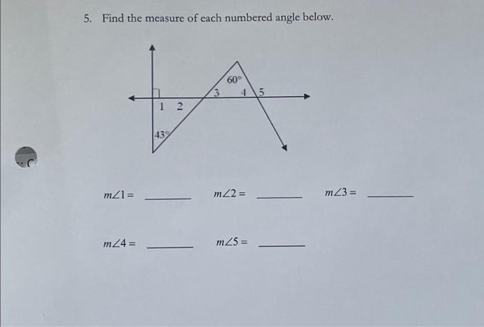 Solved 5. Find the measure of each numbered angle below. | Chegg.com