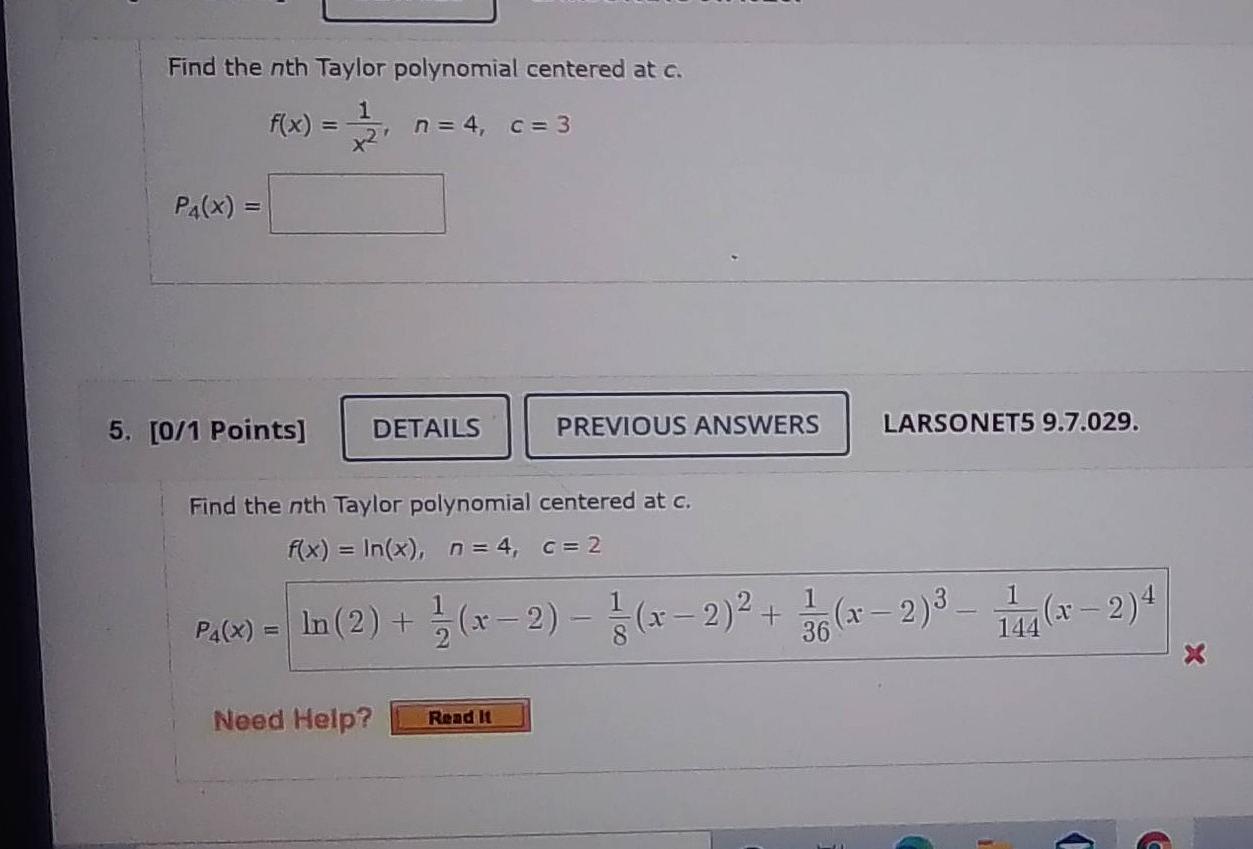 Solved Find the nth Taylor polynomial centered at c. F(x) = | Chegg.com