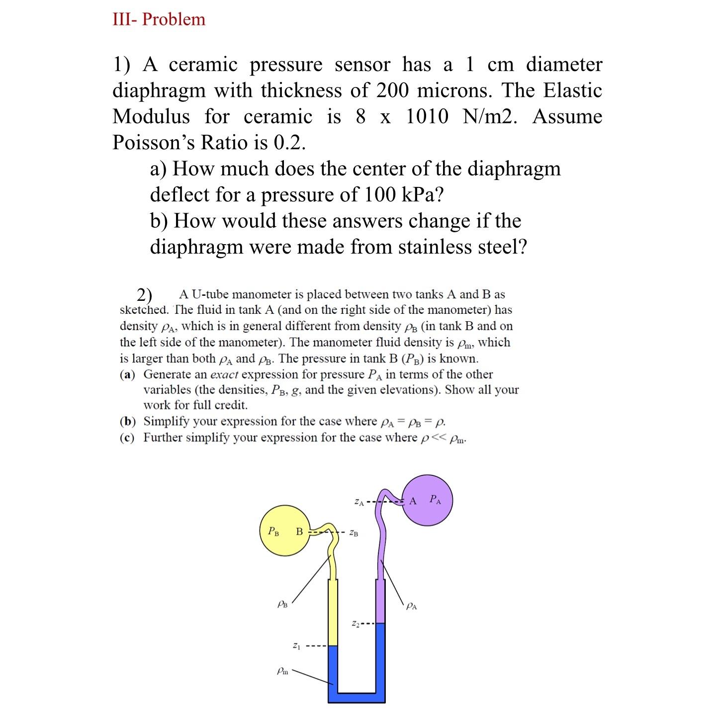 Solved III- ﻿ProblemA ceramic pressure sensor has a 1cm | Chegg.com