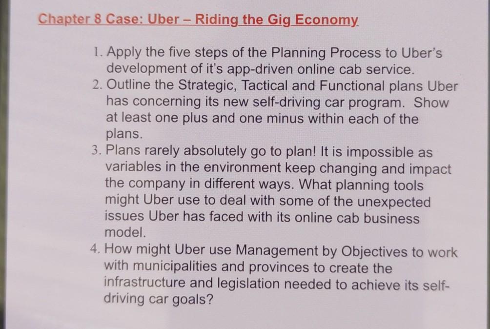 Solved Chapter 8 Case: Uber - Riding the Gig Economy 1. | Chegg.com