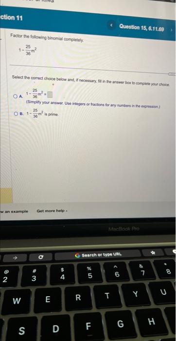 Solved Factor the following binomial completely. 1=3625m2 | Chegg.com