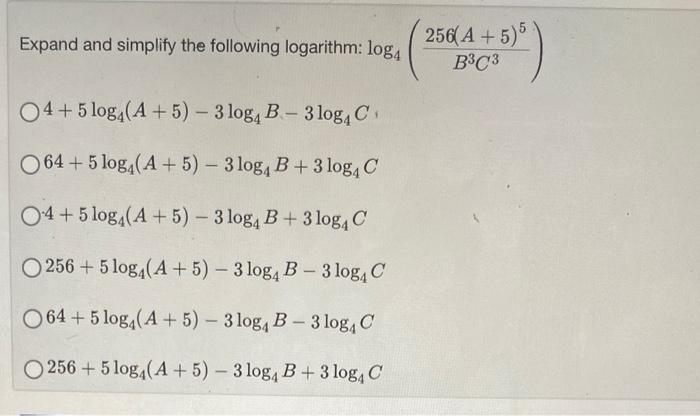Solved Expand and simplify the following logarithm: | Chegg.com