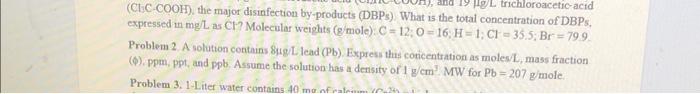 (Cl3C⋅COOH), the major disinfection by-products | Chegg.com