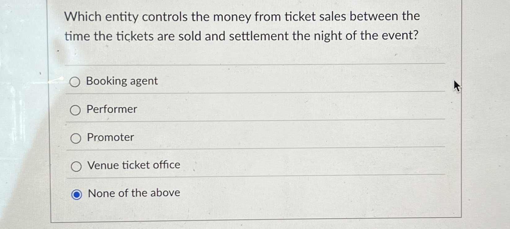 Solved Which entity controls the money from ticket sales | Chegg.com