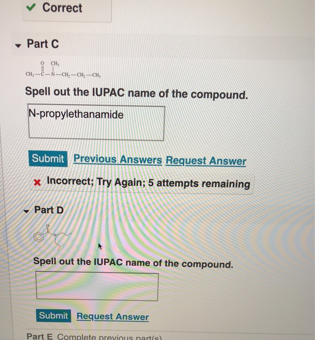 Solved Correct - Part C OCH CH,-c-N-CH2-CH2-CH, Spell out | Chegg.com