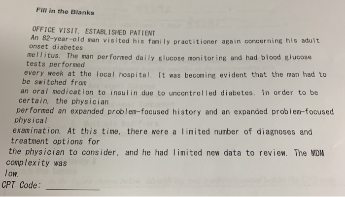 Solved Fill in the Blanks OFFICE VISIT, ESTABLISHED PATIENT | Chegg.com