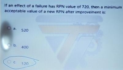 Solved If an effect of a failure has RPN value of 720 , | Chegg.com