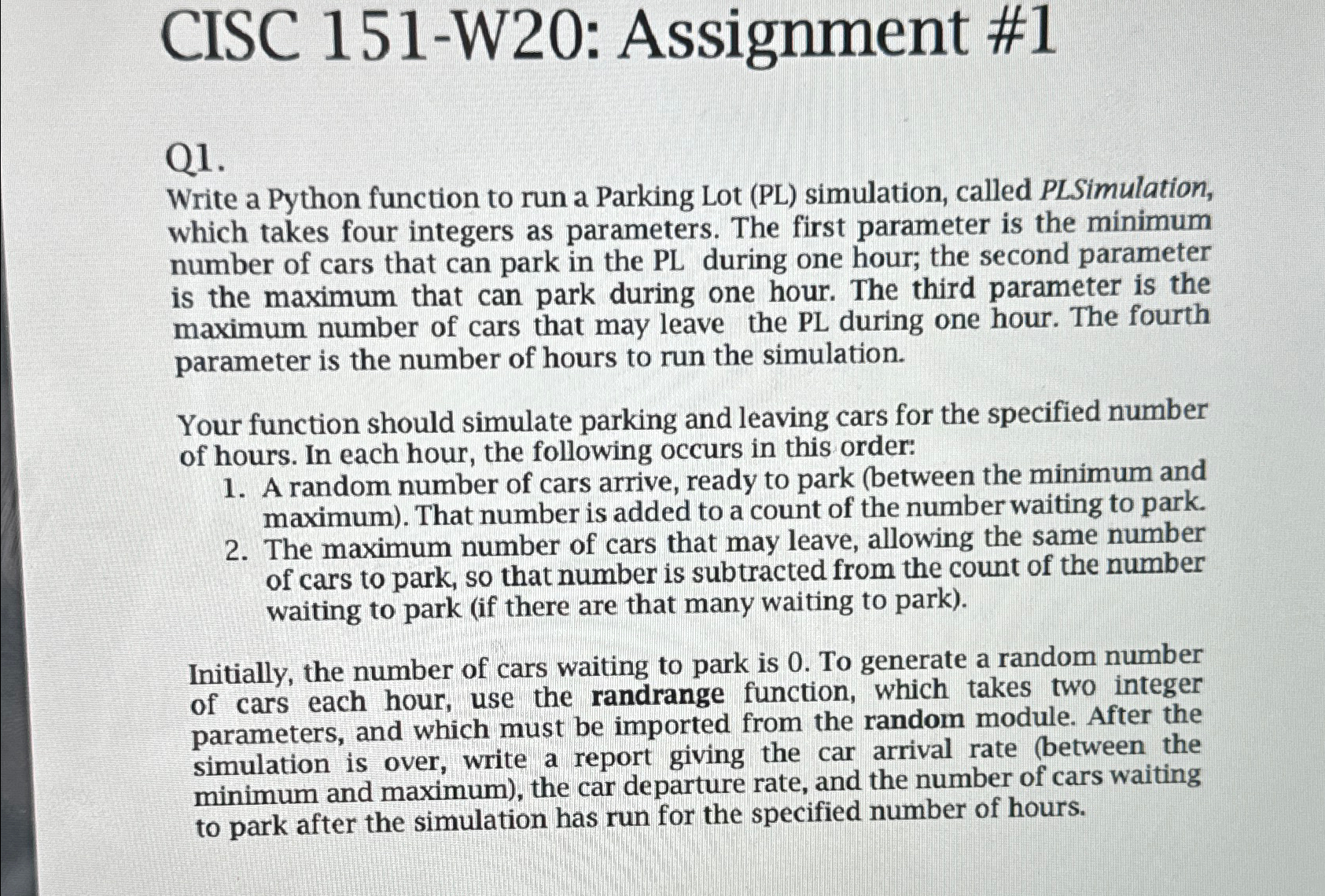 Solved Cisc 151 W20 Assignment 1q1write A Python Function 9502