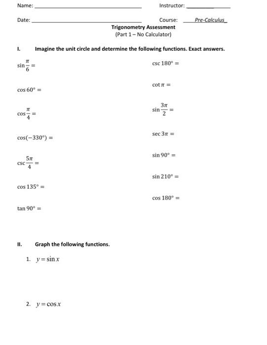 Name: Instructor: Date: Course: Pre-Calculus | Chegg.com