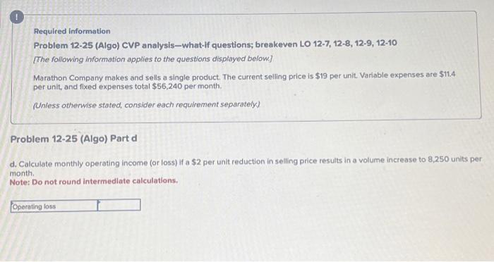 Solved Required information Problem 12-25 (Algo) CVP | Chegg.com
