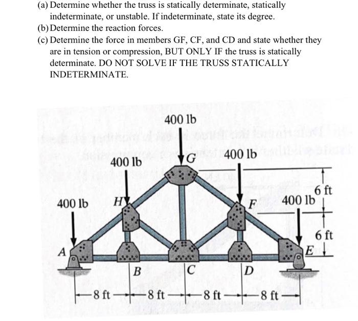 Solved (a) Determine whether the truss is statically | Chegg.com