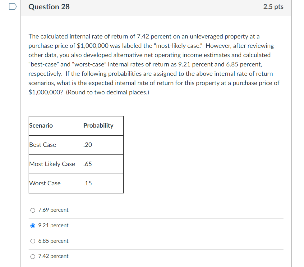 Solved Question 28The calculated internal rate of return of | Chegg.com