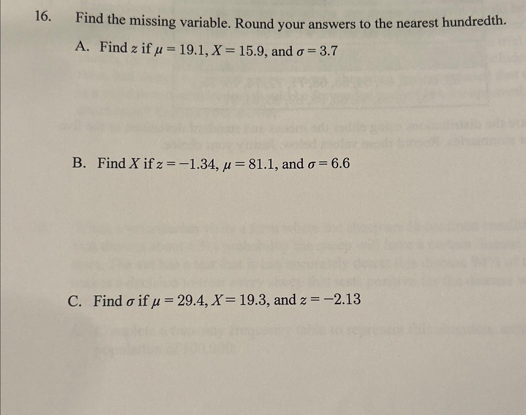 Solved Find the missing variable. Round your answers to the | Chegg.com
