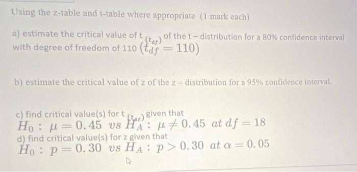 Solved Using the 2-table and t-table where appropriate (1 | Chegg.com