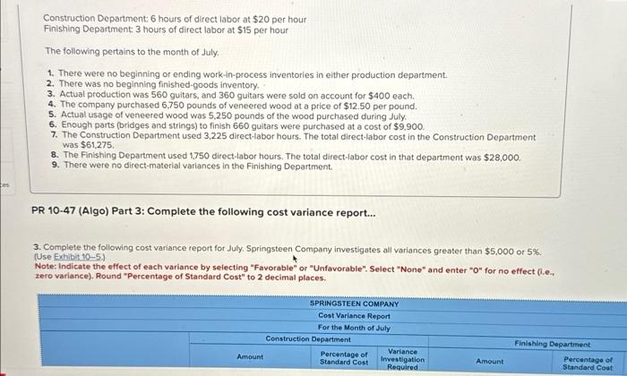 Solved Required information PR 10-47 (Algo) Comprehensive | Chegg.com