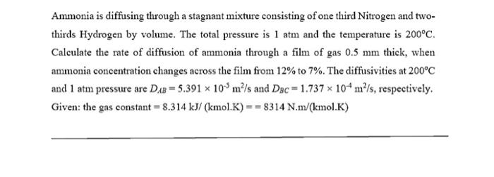 Solved Ammonia is diffusing through a stagnant mixture | Chegg.com