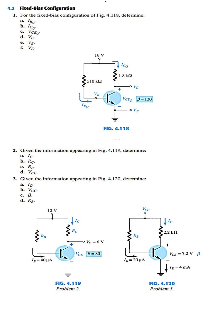 Solved 4 3 ﻿fixed Bias Configurationfor The Fixed Bias