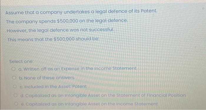 Solved Assume that a company undertakes a legal defence of | Chegg.com
