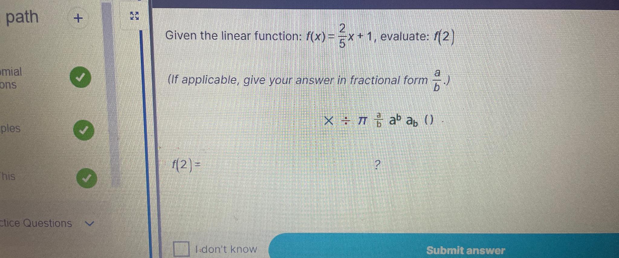 Solved Given the linear function: f(x)=25x+1, ﻿evaluate: | Chegg.com