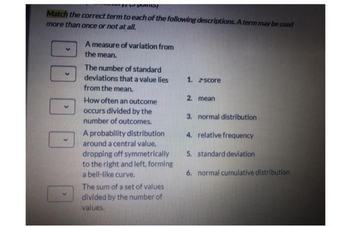 Solved Match the correct term to each of the following | Chegg.com