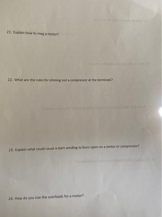 Solved 21. Explain how to meg a motor? 22. What are the | Chegg.com