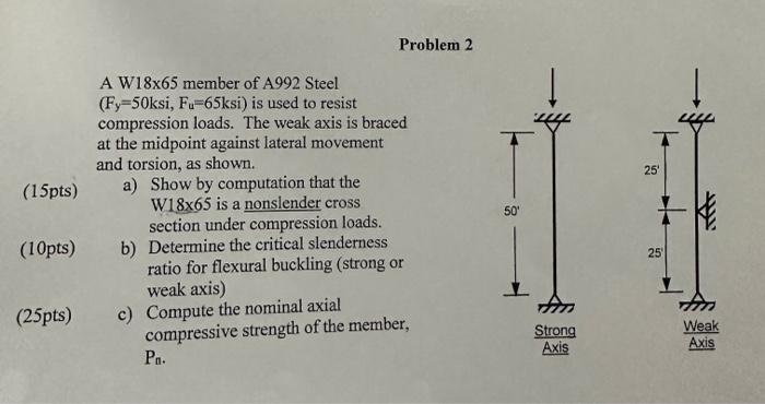 Solved Problem 2 A W18x65 member of A992 Steel ( | Chegg.com