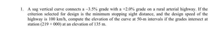 Solved A sag vertical curve connects a −3.5% grade with a | Chegg.com