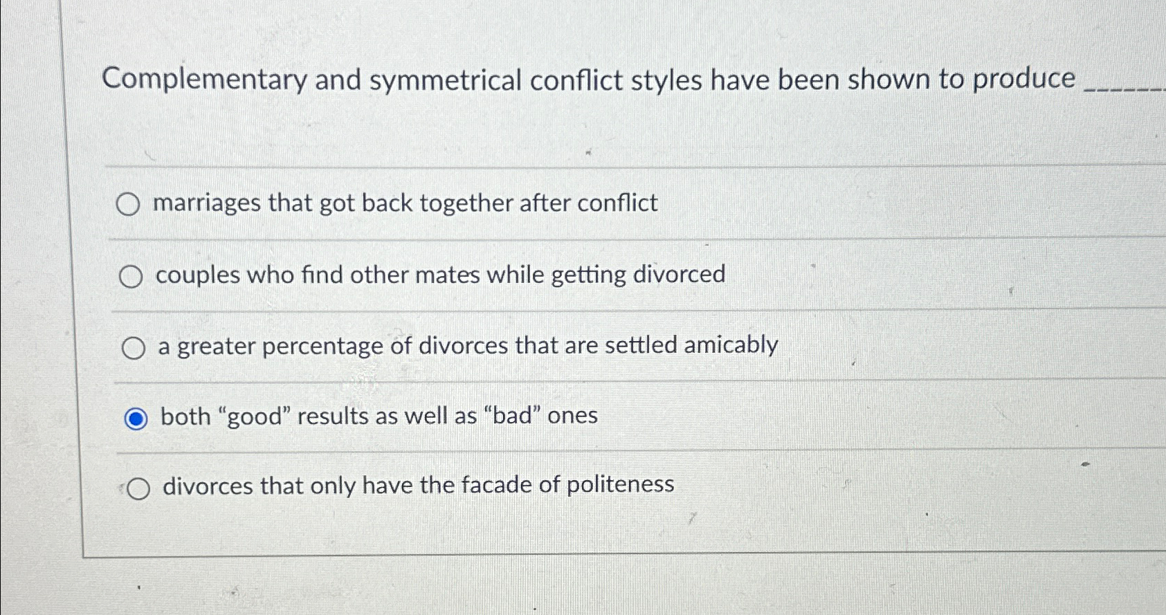 Solved Complementary and symmetrical conflict styles have | Chegg.com