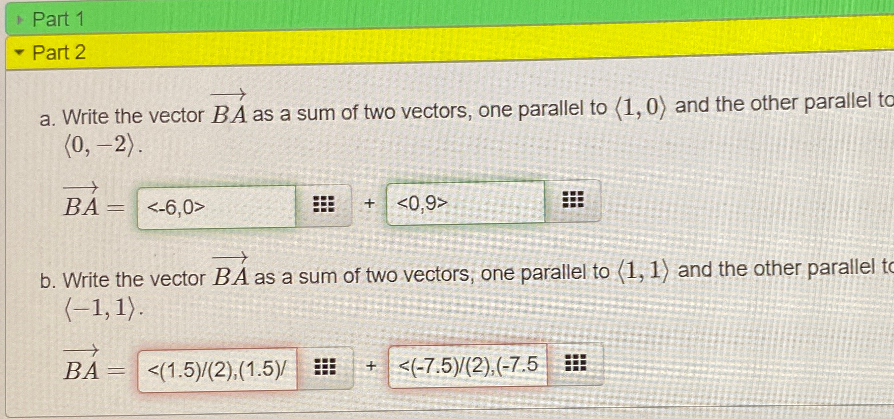 Solved Part 1Part 2a. ﻿Write the vector vec(BA) ﻿as a sum of | Chegg.com