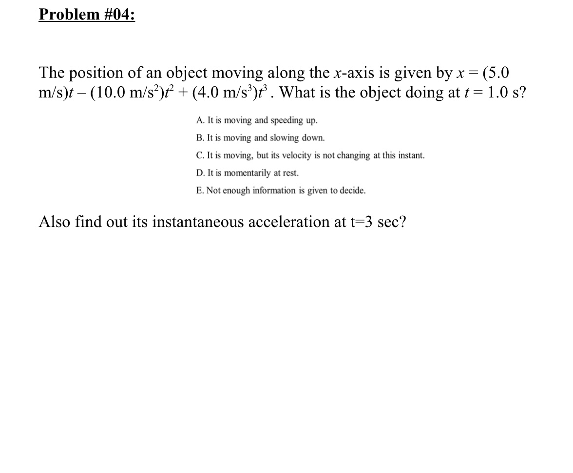 Solved Problem 04 The Position Of An Object Moving Along