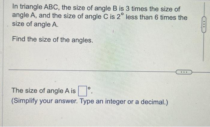 Solved In triangle ABC, the size of angle B is 3 times the | Chegg.com