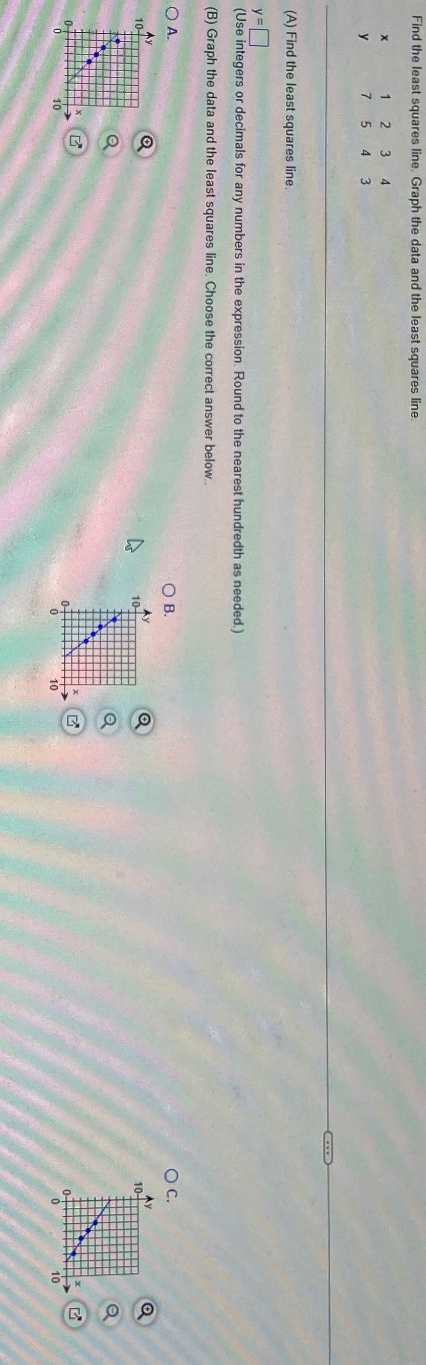 Solved Find the least squares line. Graph the data and the | Chegg.com