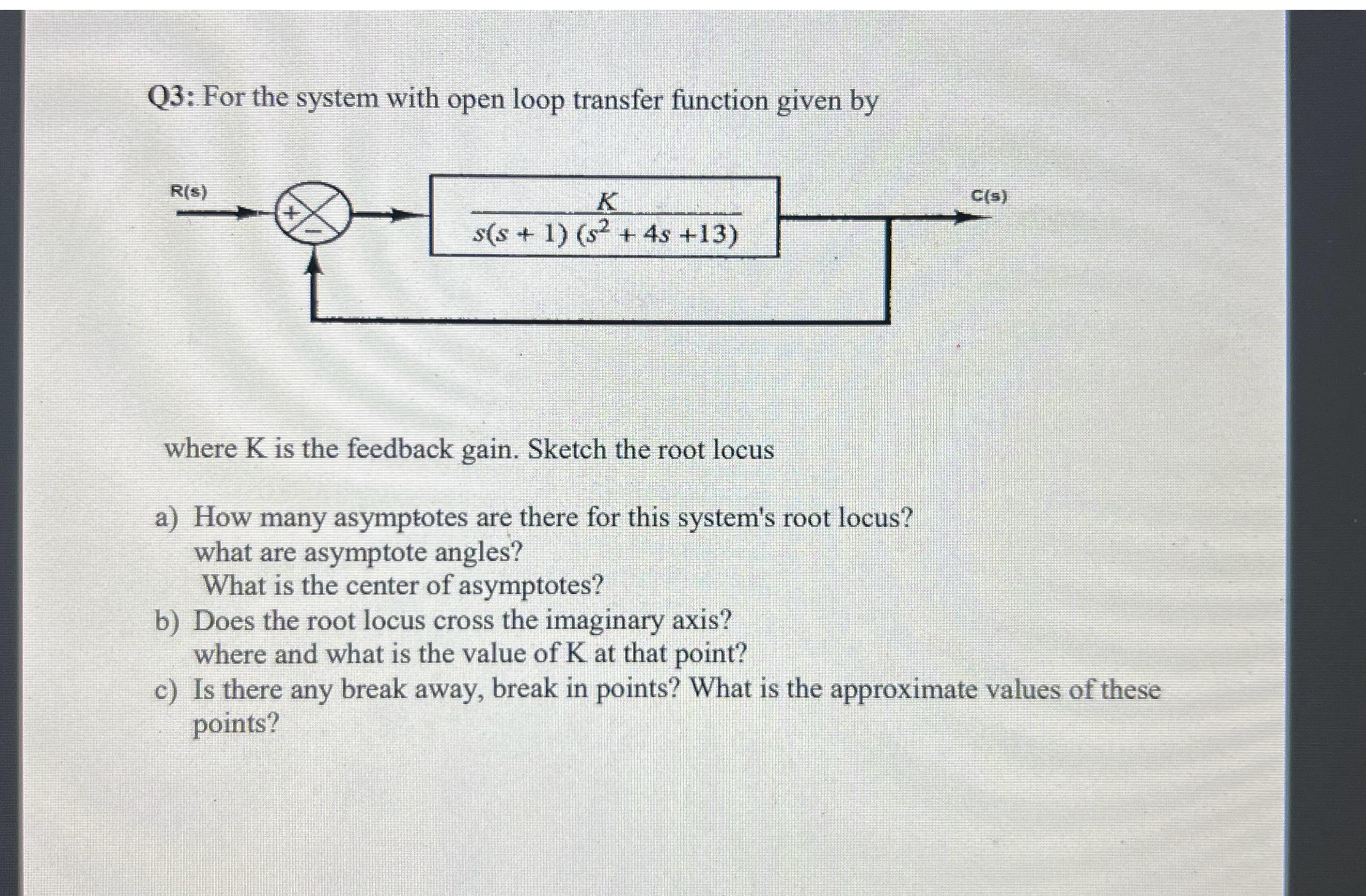 Solved Q3: For the system with open loop transfer function | Chegg.com