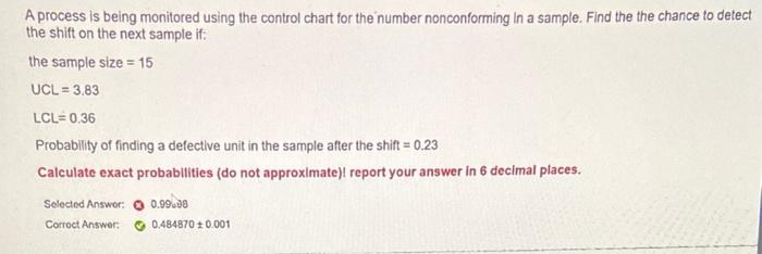 Solved A process is being monitored using the control chart | Chegg.com