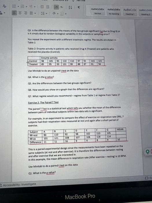 Hse Minitab to work through the exercises Exercise 1: | Chegg.com