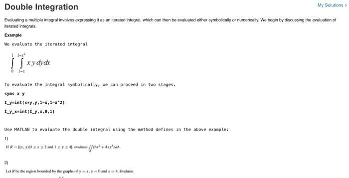 Solved Double Integration My Solutions > Evaluating a | Chegg.com