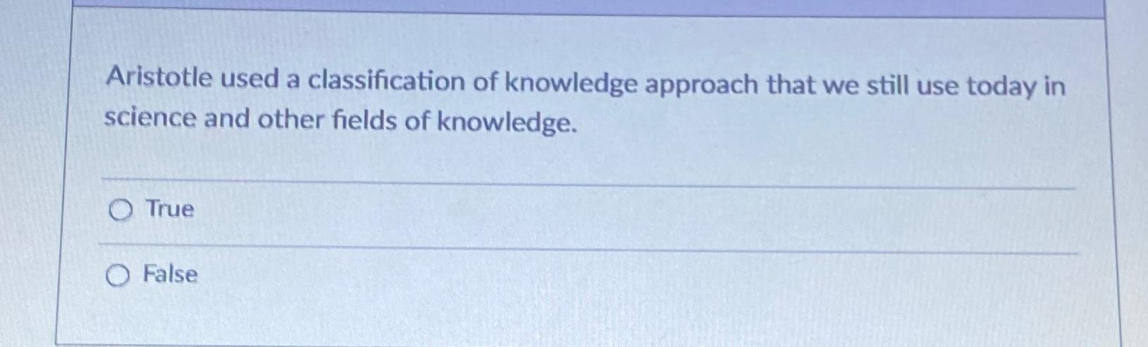 Solved Aristotle used a classification of knowledge approach | Chegg.com