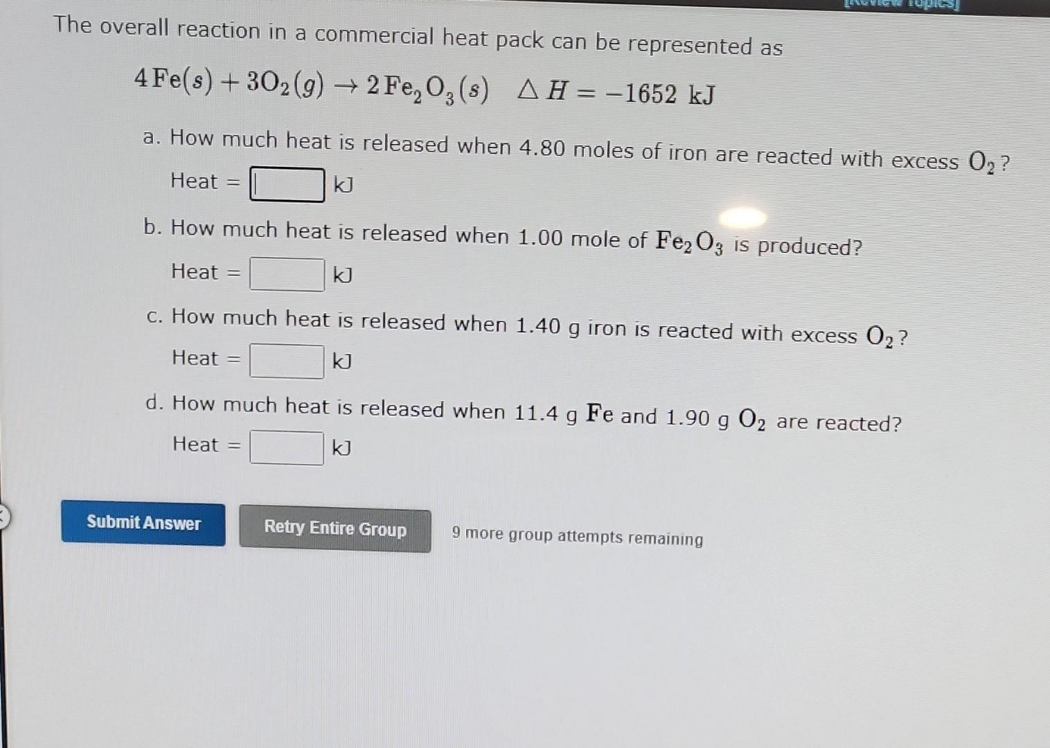 Solved The overall reaction in a commercial heat pack can be | Chegg.com